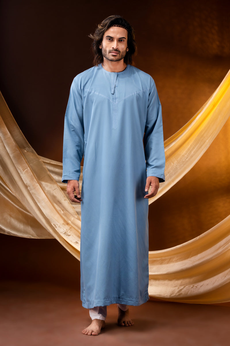 HAMSAFAR KURTA Thobe Sky Blue with Embroidered Collar – Hamsafar Emporium