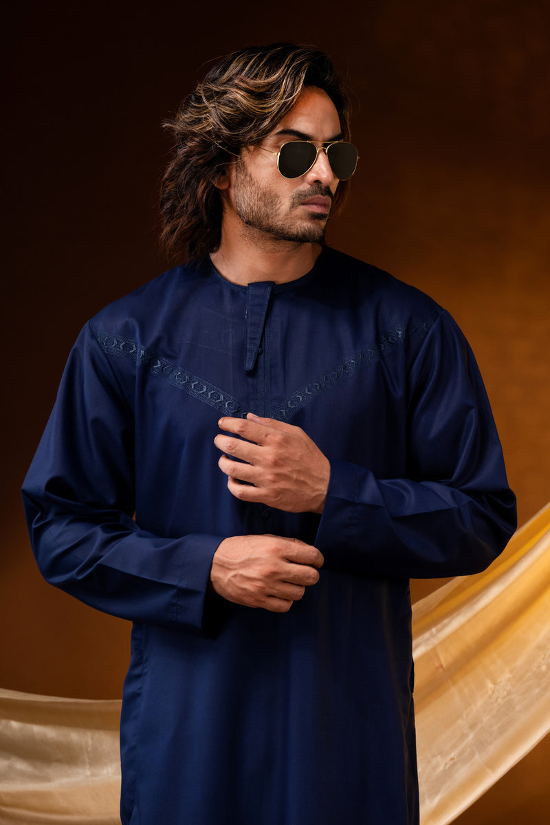 HAMSAFAR KURTA Thobe Blue with Embroidered Collar – Hamsafar Emporium